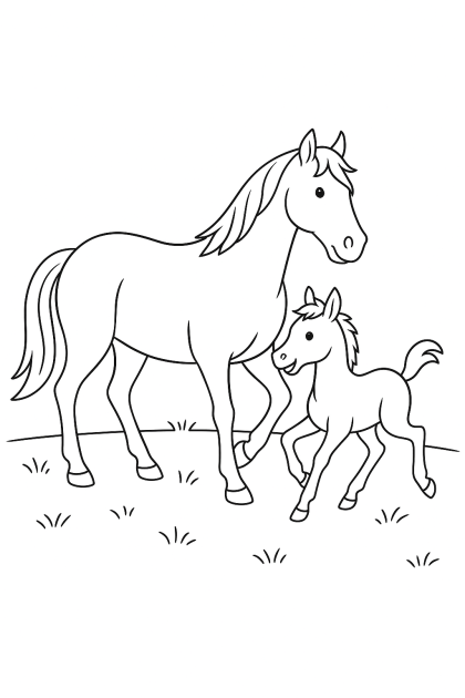 Horse and Foal: My First Farm Animal Coloring Page | Colorino
